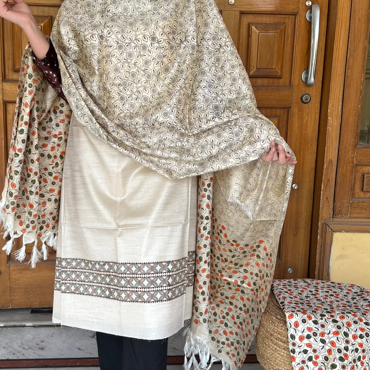 Cream Dupion Slub Printed Suit – SAMA by Rakhi