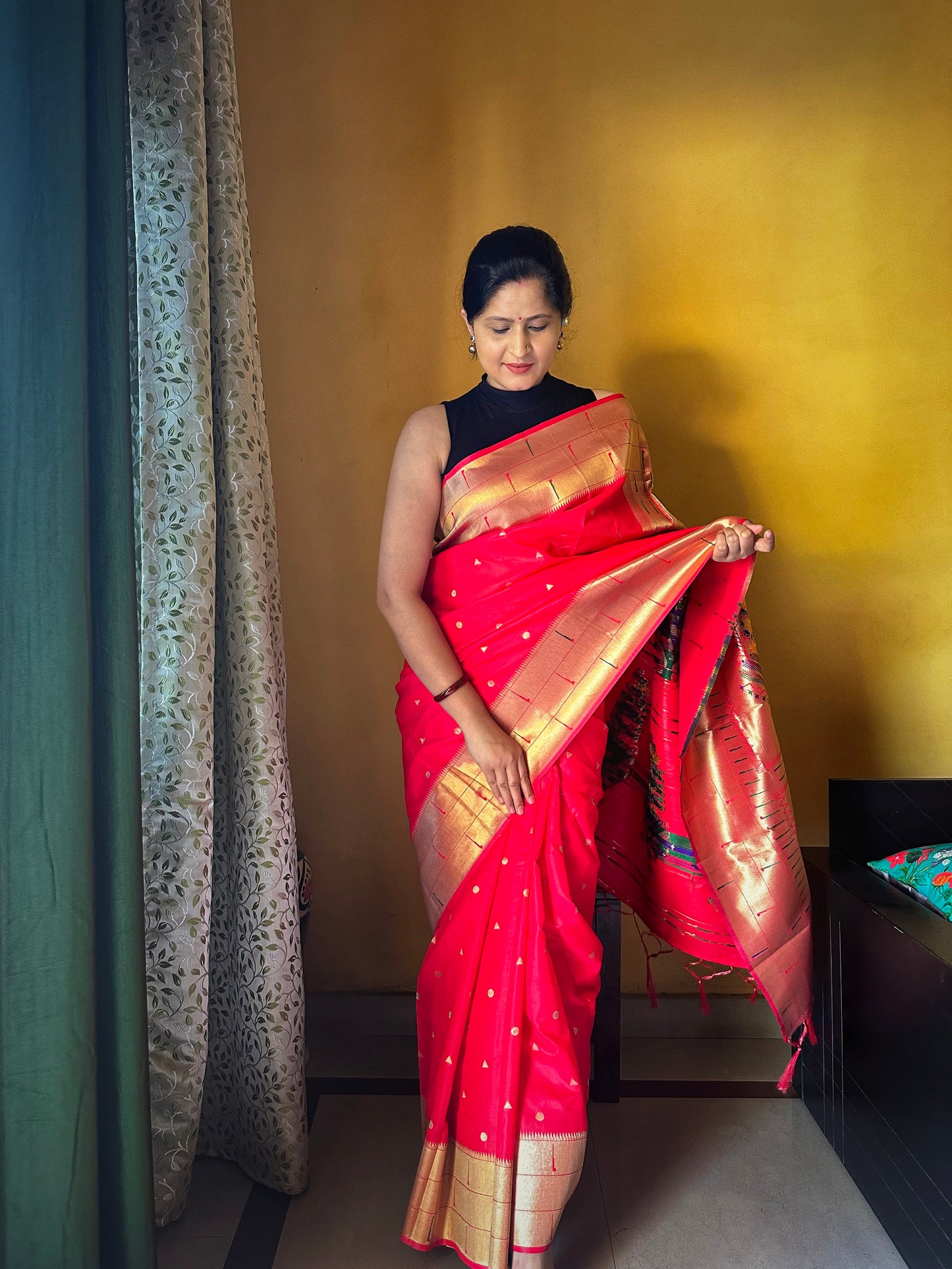 Achala Soft Silk Paithni saree (coral red) – SAMA by Rakhi